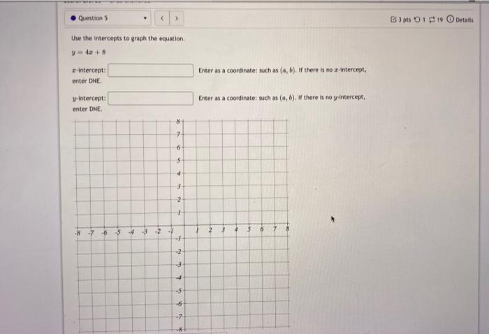 Solved Use the intercepts to graph the equation. y=4x+8 | Chegg.com