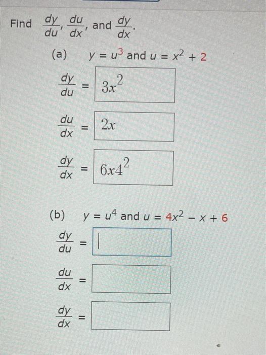 Solved Find dy du dy, du, and dy du' dx' dx (a) y = w and u | Chegg.com