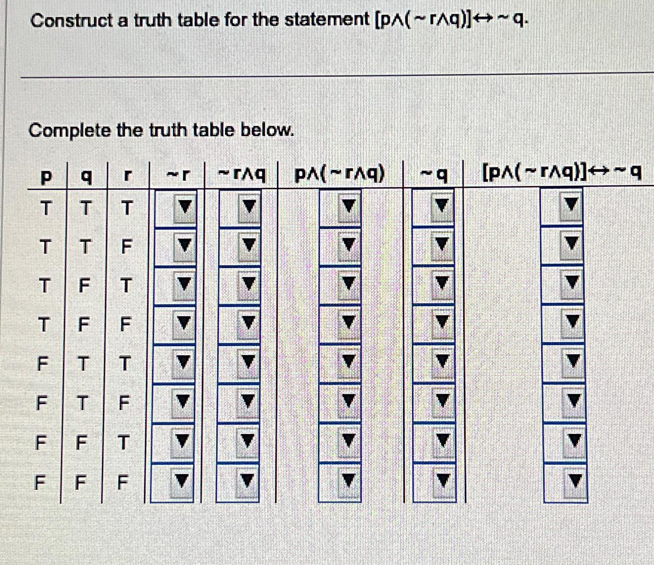 Solved Construct a truth table for the statement | Chegg.com