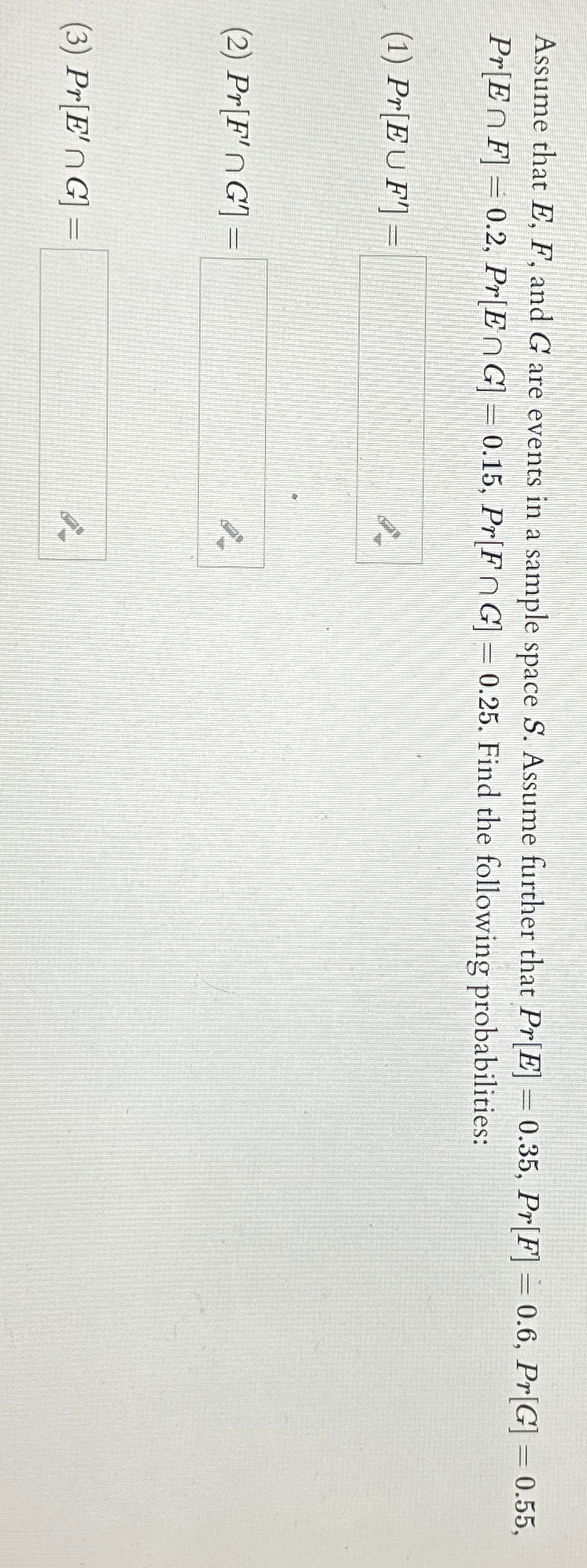 Solved Assume that E,F, ﻿and G ﻿are events in a sample space | Chegg.com