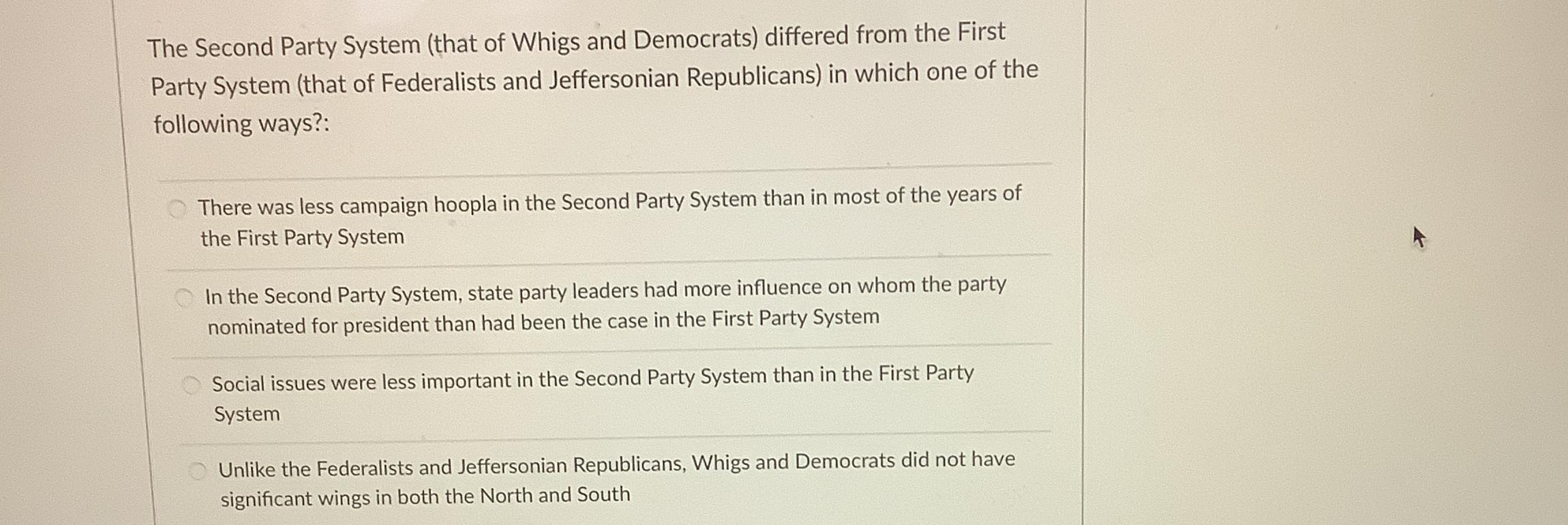 Solved The Second Party System (that of Whigs and Democrats) | Chegg.com