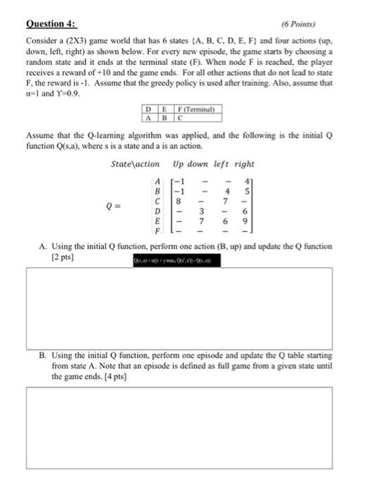 Question 4 6 Points Consider A 2x3 Game World 