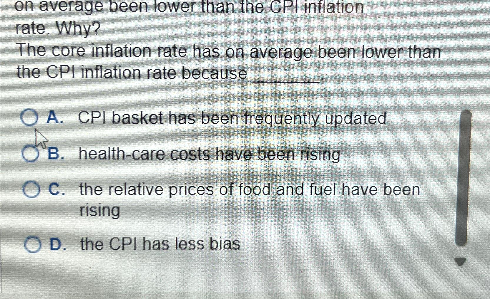 Solved on average been lower than the CPI inflation rate. | Chegg.com | Chegg.com