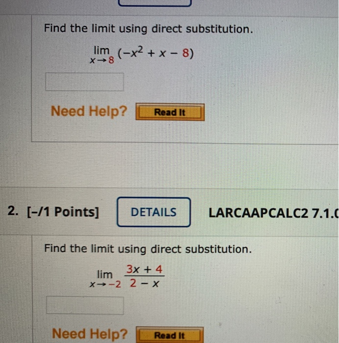 Solved Find the limit using direct substitution. lim (-x2 + | Chegg.com