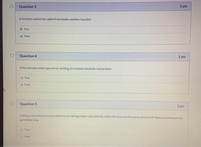 Solved Question 3 - 2pts A function cannot be called from | Chegg.com
