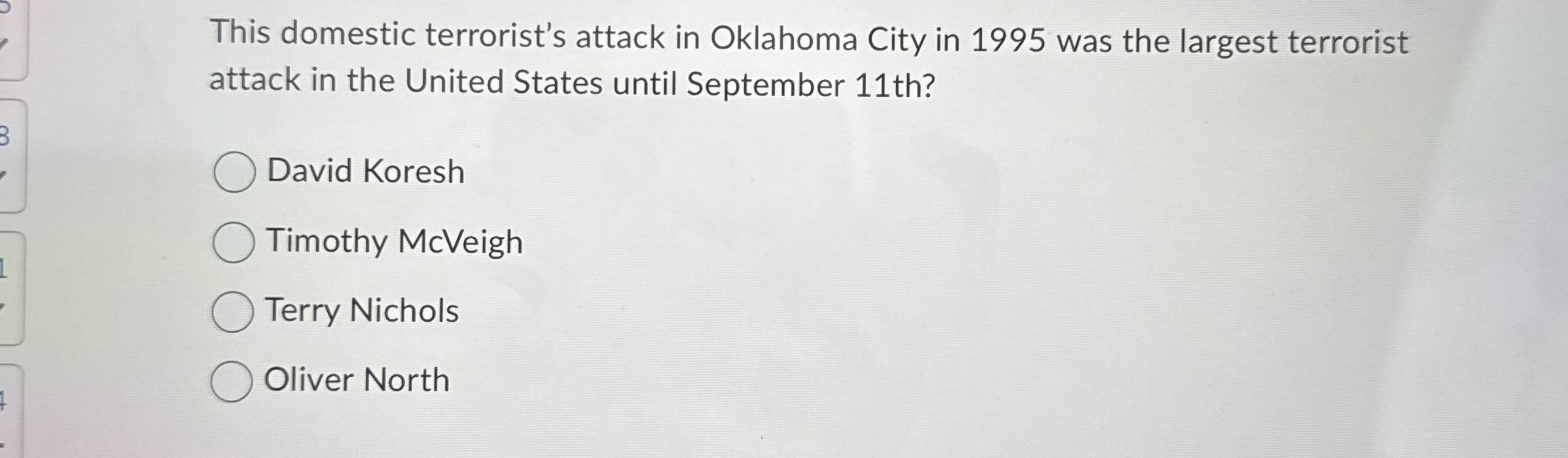 Solved This domestic terrorist's attack in Oklahoma City in | Chegg.com