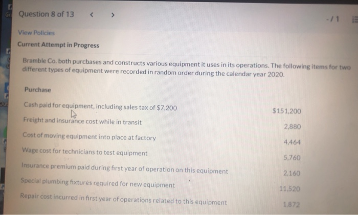 Solved Ge Question 8 of 13 -/1 View Policies Current Attempt | Chegg.com