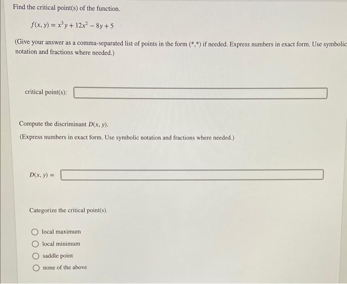 Solved Find the critical point(s) of the function. | Chegg.com