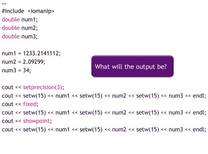 Solved #include double num1; double num2; double num3; num1 | Chegg.com