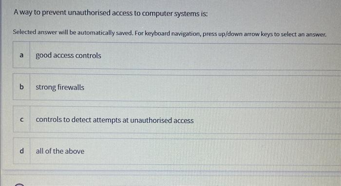 Solved A way to prevent unauthorised access to computer | Chegg.com