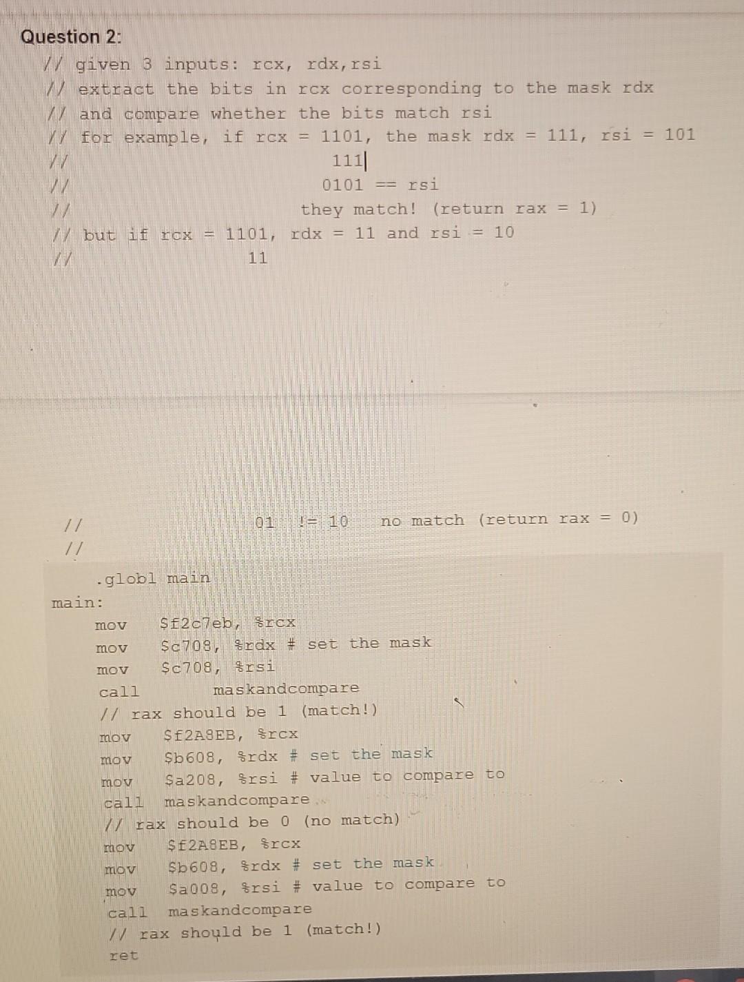 Solved Question 2: 1/ given 3 inputs: rcx, rdx,rsi 1) | Chegg.com