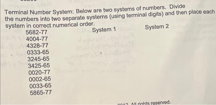 Solved Terminal Number System: Below are two systems of | Chegg.com