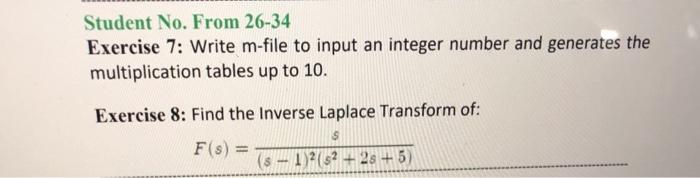 Solved Student No. From 26-34 Exercise 7: Write m-file to | Chegg.com