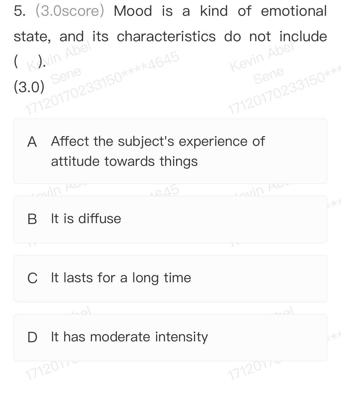 Solved This is a psychology questionMood is a kind of | Chegg.com