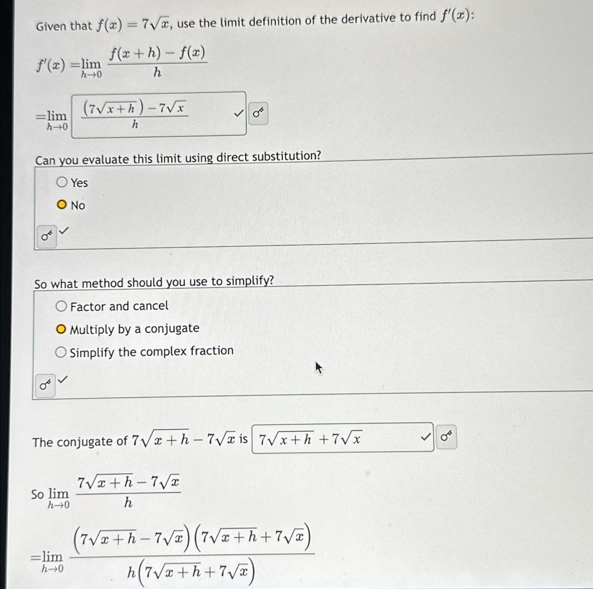 Solved Given that f(x)=7x2, ﻿use the limit definition of the | Chegg.com