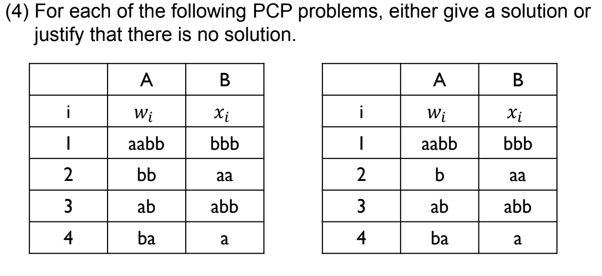Solved (4) ﻿For each of the following PCP problems, either | Chegg.com