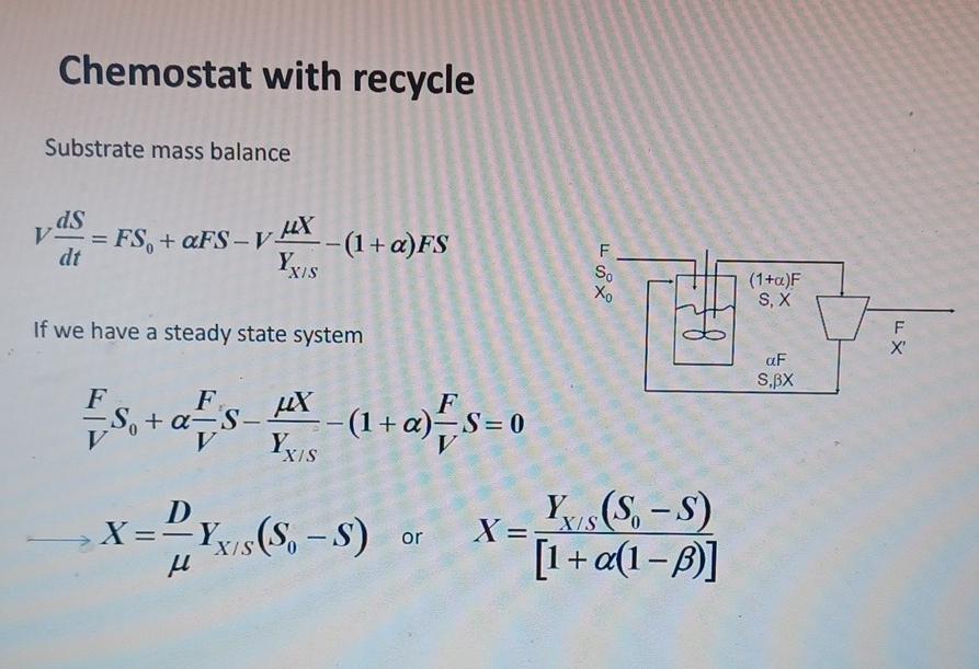 Solved Question 4 (10p) In a chemostat with recycle | Chegg.com