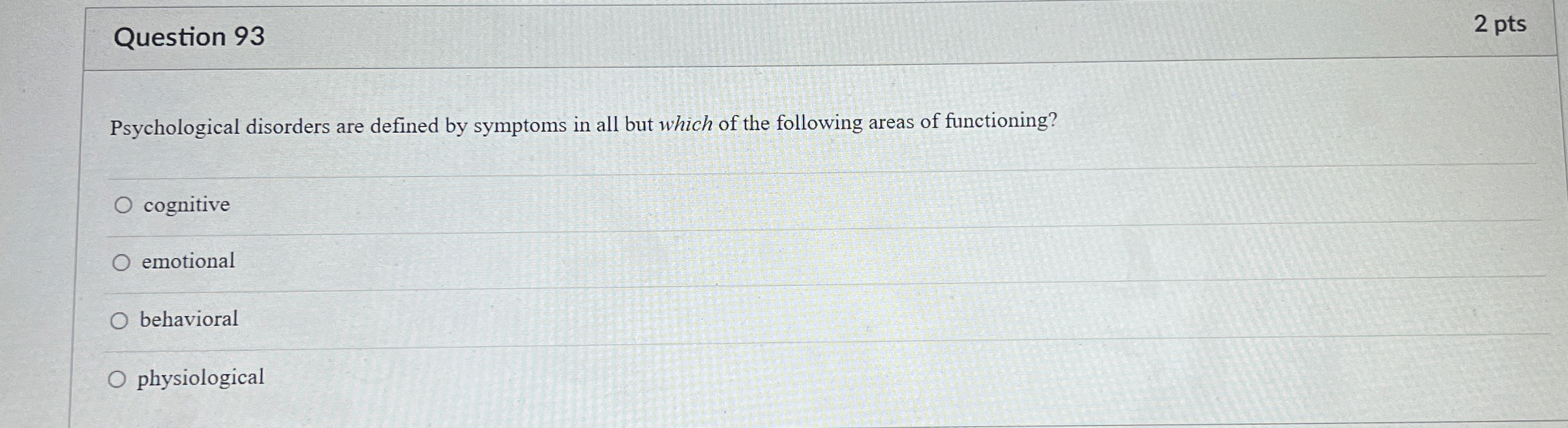 Solved Question 932 ﻿ptsPsychological disorders are defined | Chegg.com