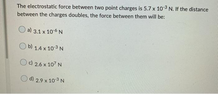 Solved The electrostatic force between two point charges is | Chegg.com