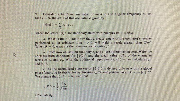 Solved . At Consider a harmonic oscillator of mass m and | Chegg.com