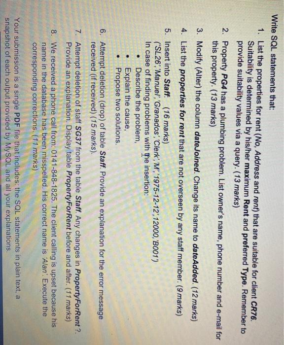 Solved Write SQL statements that: 1. List the properties for | Chegg.com