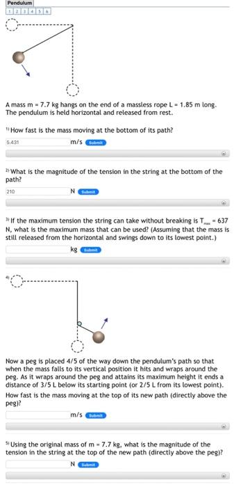Solved A mass m=7.7 kg hangs on the end of a massless rope | Chegg.com