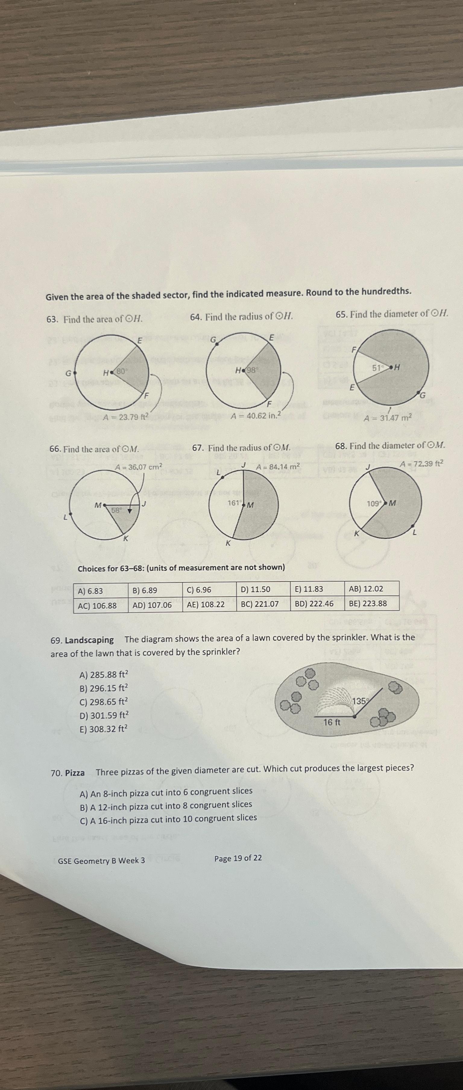 Solved Given the area of the shaded sector, find the | Chegg.com