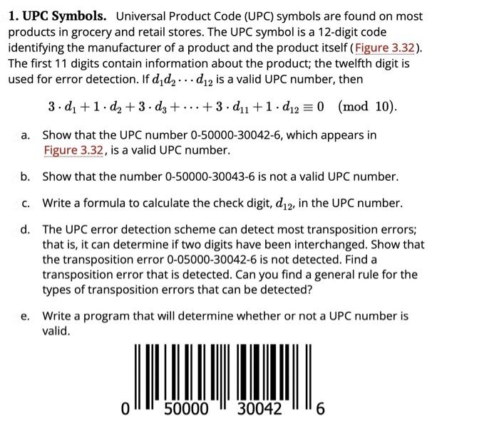 Solved 1. UPC Symbols. Universal Product Code (UPC) symbols | Chegg.com