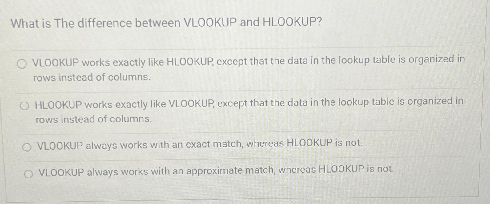 Solved What is The difference between VLOOKUP and | Chegg.com
