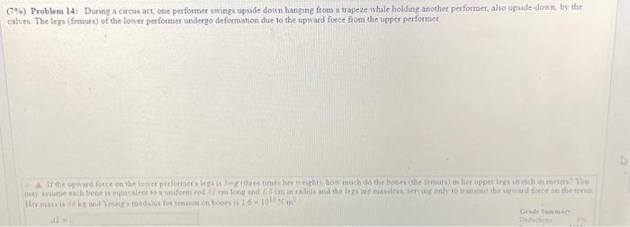 Solved 7\%) Problem 14: During a cireus act, one performer | Chegg.com