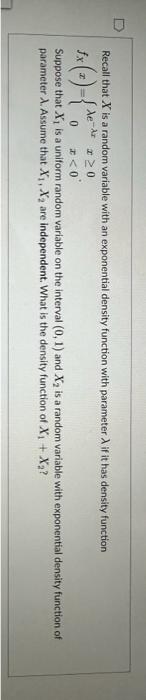 Solved Recall that \\( X \\) is a random variable with an | Chegg.com