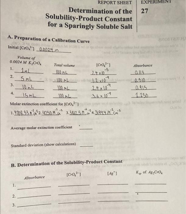 Solved EXPERIMENT 27 REPORT SHEET Determination of the | Chegg.com