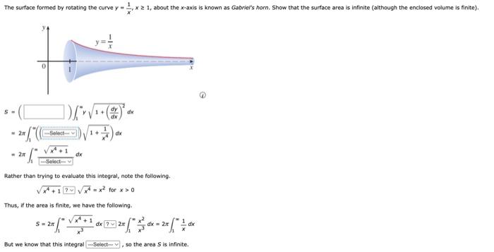 Solved The surface formed by the rotating curve y=1/x, x>1, | Chegg.com