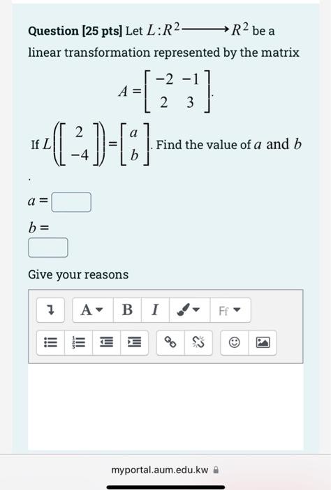 Solved Question [25 pts] Let L:R2 R2 be a linear | Chegg.com