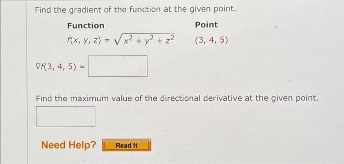 Solved Find the gradient of the function at the given point. | Chegg.com