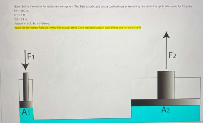 Solved Given below the values for a pascals law system. The | Chegg.com