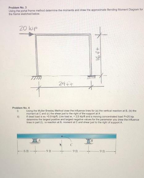 Solved Problem No.3 Using the portal frame method determine | Chegg.com
