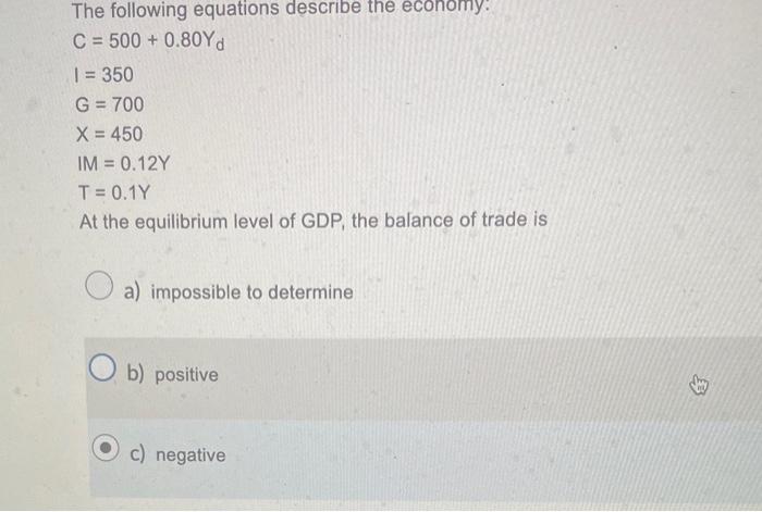 Solved The following equations describe the economy: | Chegg.com