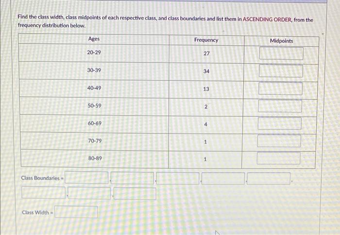 Solved Find the class width class midpoints of each | Chegg.com
