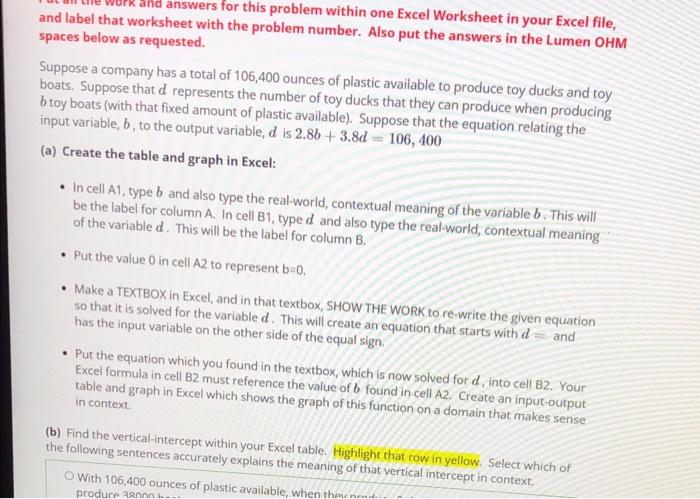 Solved work within one Excel Worksheet in your Excel file, | Chegg.com