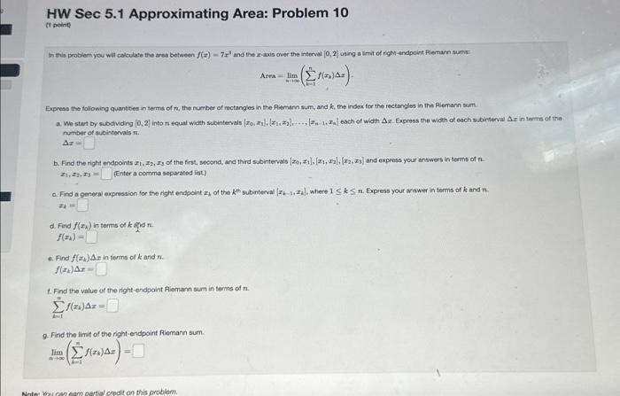 Solved HW Sec 5.1 Approximating Area: Problem 10 (t) neine | Chegg.com