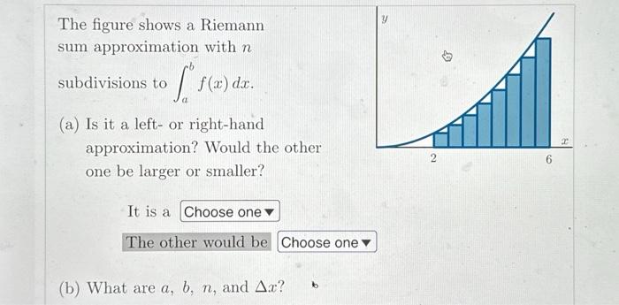 Solved The figure shows a Riemann sum approximation with n | Chegg.com