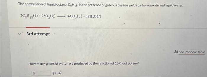 Solved The combustion of liquid octane, C8H18, in the | Chegg.com