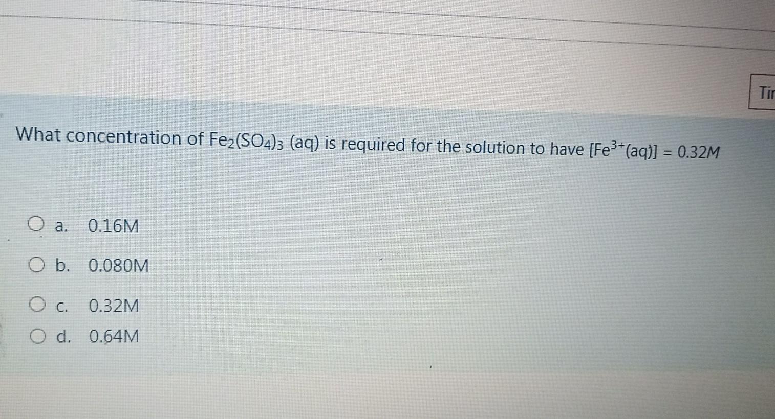 Solved What concentration of Fe2(SO4)3 (aq) is required for | Chegg.com