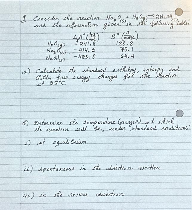 Solved 9 Consider the reaction Na2O(S)+H2O(g)→2NaOH and the | Chegg.com