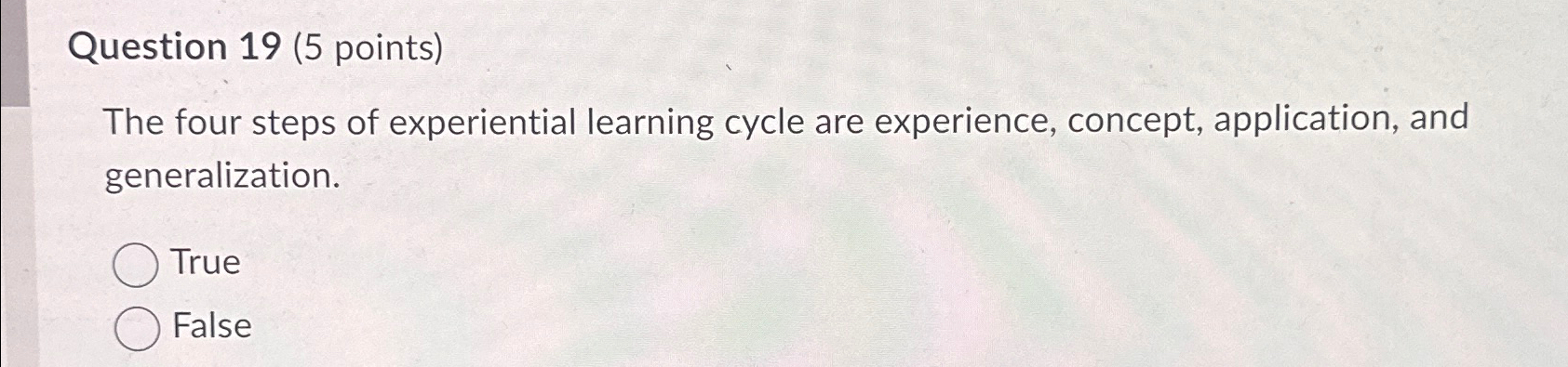 Solved Question 19 (5 ﻿points)The four steps of experiential | Chegg.com