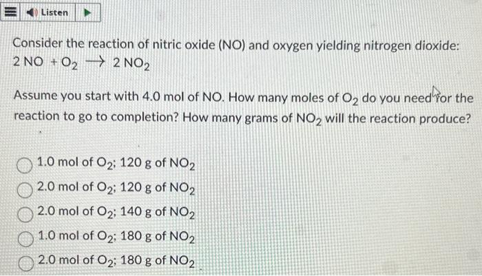 Solved Consider the reaction of nitric oxide (NO) and oxygen | Chegg.com