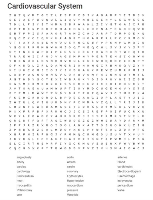 Solved Cardiovascular System Define the following medical | Chegg.com