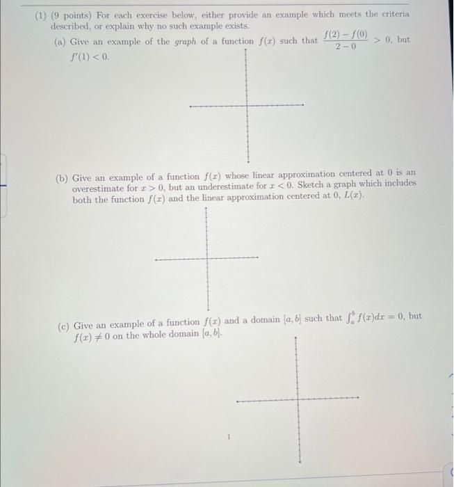 Solved (1) (9 points) For each exercise below, either | Chegg.com
