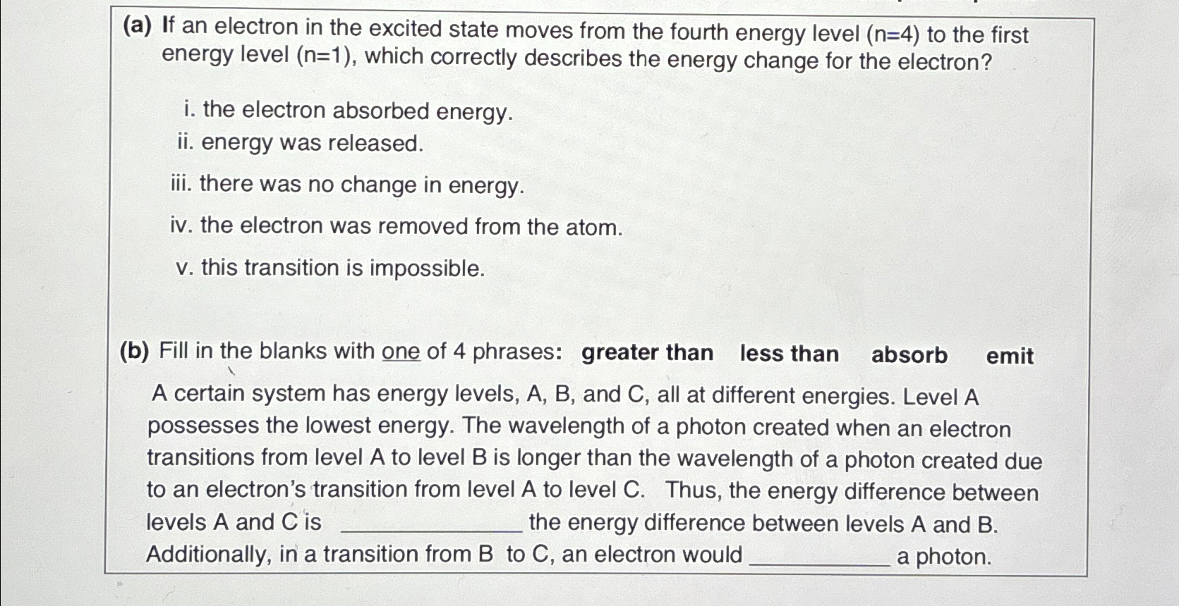 Solved (a) ﻿If an electron in the excited state moves from | Chegg.com
